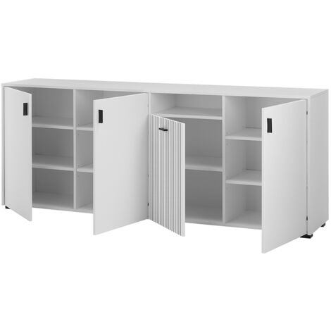Sideboard 200 cm breit weiß matt mit schwarz gerillt HUNTER-61