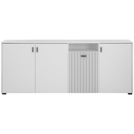 Sideboard 200 cm breit weiß matt mit schwarz gerillt HUNTER-61