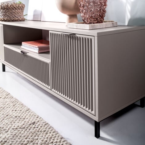 TV Lowboard in Kaschmir beige mit Rillenoptik 165 cm LAURO-161
