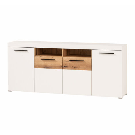 Sideboard 200 cm breit weiß mit Eiche SUTTON-61