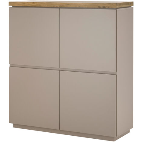 Wohnzimmer Highboard 113 cm breit in grau mit Deckplatte aus Akazie ...