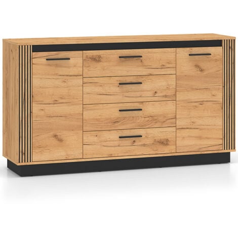 Kommode 160 cm breit modern in Eiche mit schwarz URBANIA-131