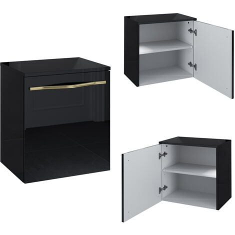Badezimmer Seitenschrank schwarz glänzend lackiert 45 cm breit PIHA-145