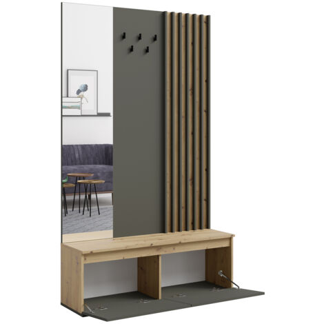 Garderobe mit Bank und Paneel in Eiche mit graphit, Lamellen Design ...