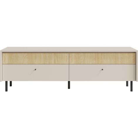 Wohnzimmer-Lowboard 164 cm breit, in beige mit Eiche, modern, 4 ...