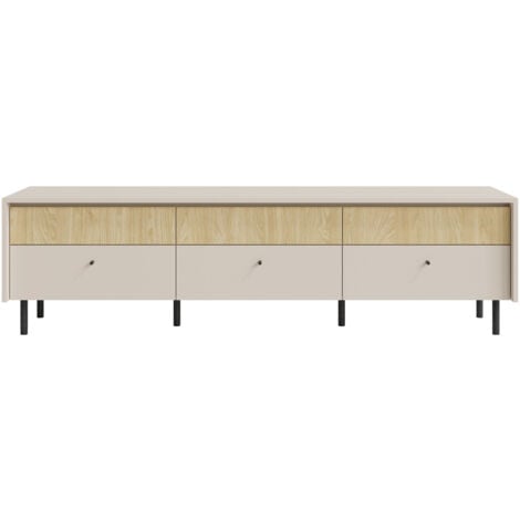 Wohnzimmer-Lowboard 184 cm breit, in beige mit Eiche, modern, 6 ...