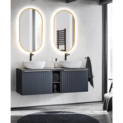 Badezimmer LED Spiegel, oval, in gold MIRROR-56, B/H/T ca. 50/90/3,5 cm