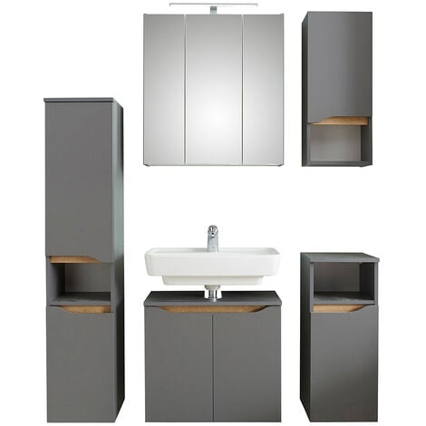 Badezimmer Komplett Set in Quarzgrau Matt Touch mit Riviera Eiche quer Nb. QENA-66, B/H/T ca ...
