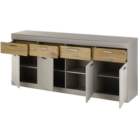 Sideboard 200 cm SINAIA-61 in grau matt mit Zinn Eiche Nb., B/H/T ca ...