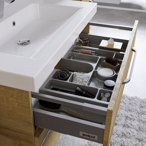 Badezimmer Set, 3-teilig, inkl. Beleuchtung, in Riviera Eiche quer Nb. BUDVA-66, B/H/T ca. 137 ...