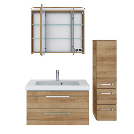Badezimmer Set, 3-teilig, inkl. Beleuchtung, in Riviera Eiche quer Nb. BUDVA-66, B/H/T ca. 137 ...