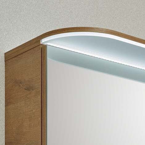 Badezimmer Set, Waschtisch mit Spiegelschrank und Midischrank, LED Beleuchtung, Riviera Eiche ...