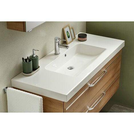 Badezimmer Komplett Set in Riviera Eiche quer Nb., inkl. Beleuchtung und Waschbecken, BUDVA-66 ...