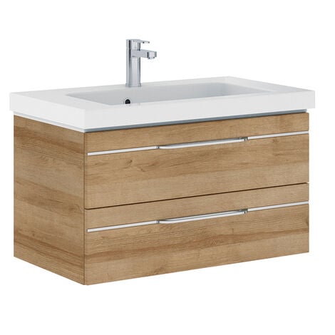 Badezimmer Waschtisch inkl. Waschbecken in Riviera Eiche quer Nb. BUDVA-66, B/H/T ca. 92,5/48/49 cm