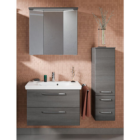 Badezimmer Set inkl. LED Beleuchtung TRENTO-66 in Graphit Struktur Nb., B/H/T: ca. 125/200/51 cm