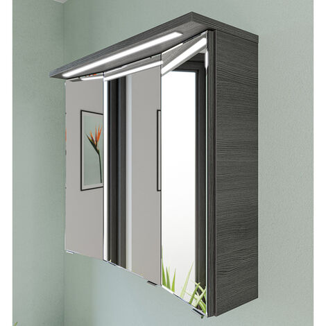 Badezimmer Set inkl. LED Beleuchtung TRENTO-66 in Graphit Struktur Nb., B/H/T: ca. 125/200/51 cm