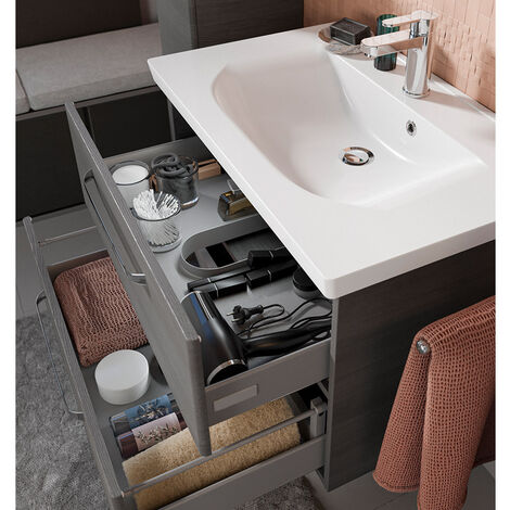 Badezimmer Set inkl. LED Beleuchtung TRENTO-66 in Graphit Struktur Nb., B/H/T: ca. 125/200/51 cm