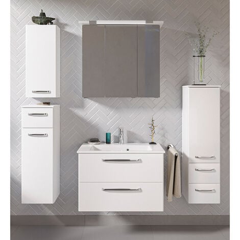 Badezimmer Komplett Set mit Waschbecken aus Mineralmarmor TRENTO-66 in weiß Glanz, B/H/T: ca ...