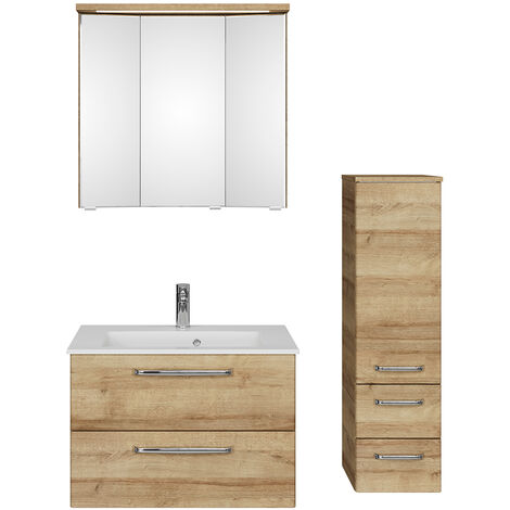 Badezimmer Set inkl. LED Beleuchtung TRENTO-66 in Riviera Eiche Nb., B/H/T: ca. 122/200/50 cm