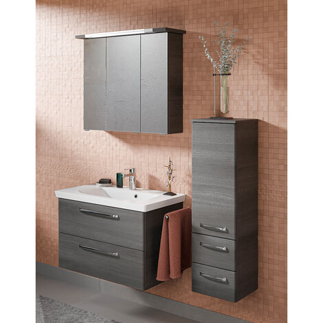 Badezimmer Set mit Mineralmarmorbecken TRENTO-66 in Graphit Struktur Nb., B/H/T: ca. 125/200/51 cm