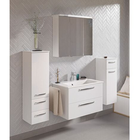 Badezimmer Set inkl. LED Beleuchtung und Waschbecken TRENTO-66 in weiß Glanz, B/H/T: ca. 167/200 ...