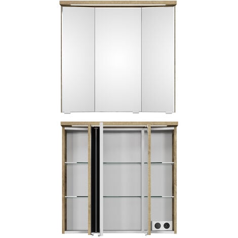 Badezimmer Komplett Set mit Mineralmarmorbecken TRENTO-66 in Riviera Eiche Nb., B/H/T: ca. 167 ...