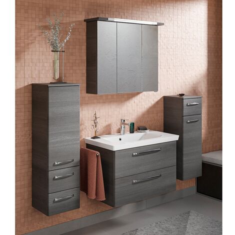 Badezimmer Set mit Mineralmarmor Waschbecken TRENTO-66 in Graphit Struktur Nb., B/H/T: ca. 170 ...