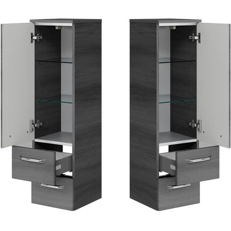 Badezimmer Komplett Set mit Waschbecken aus Mineralmarmor TRENTO-66 in Graphit Struktur Nb., B/H ...