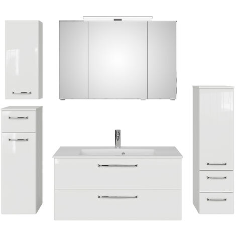 Badezimmer Komplett Set mit Mineralmarmor Waschbecken TRENTO-66 in weiß Glanz, B/H/T: ca. 197 ...