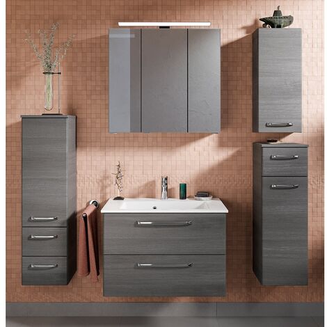 Badezimmer Komplett Set mit Mineralmarmorbecken TRENTO-66 in Graphit Struktur Nb., B/H/T: ca ...