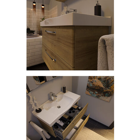 Badmöbel Set mit LED Beleuchtung TRENTO-66 in Riviera Eiche Nb., B/H/T: ca. 137/200/48 cm