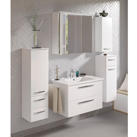 Badezimmer Komplett Set mit Keramikbecken TRENTO-66 in weiß Glanz, B/H/T: ca. 169/200/51,4 cm