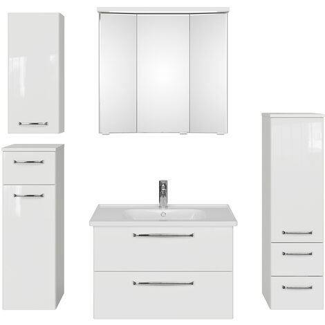 Badezimmer Komplett Set mit Keramikbecken TRENTO-66 in weiß Glanz, B/H/T: ca. 169/200/51,4 cm