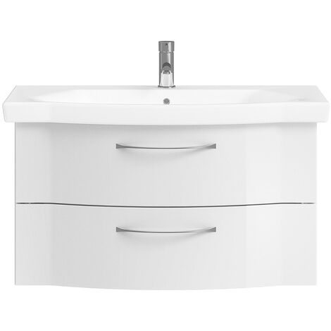 Bad Waschtisch mit Waschbecken, 97cm, in weiß Hochglanz SOLINGEN-66, B ...