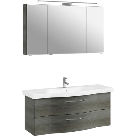 Waschplatz Set, 122cm, mit Waschbecken und LED Beleuchtung, Graphit Struktur quer Nb. SOLINGEN ...