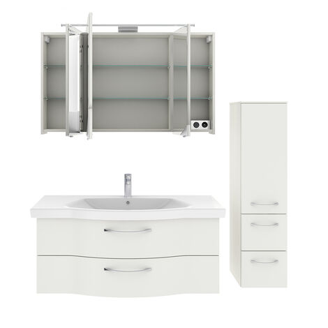 Badezimmer Möbel Set, 122cm Waschbecken, LED Beleuchtung, weiß Hochglanz, SOLINGEN-66, B/H/T ca ...