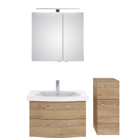 Badezimmer Set, 3-teilig, 82cm Waschbecken, Riviera Eiche quer Nb. SOLINGEN-66, B/H/T ca. 127 ...