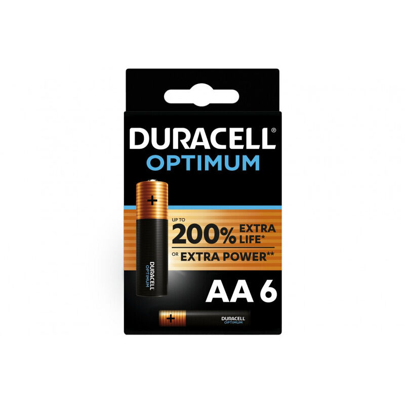 Pack de 6 piles Duracell Optimum AA 1,5 V LR06 Noir