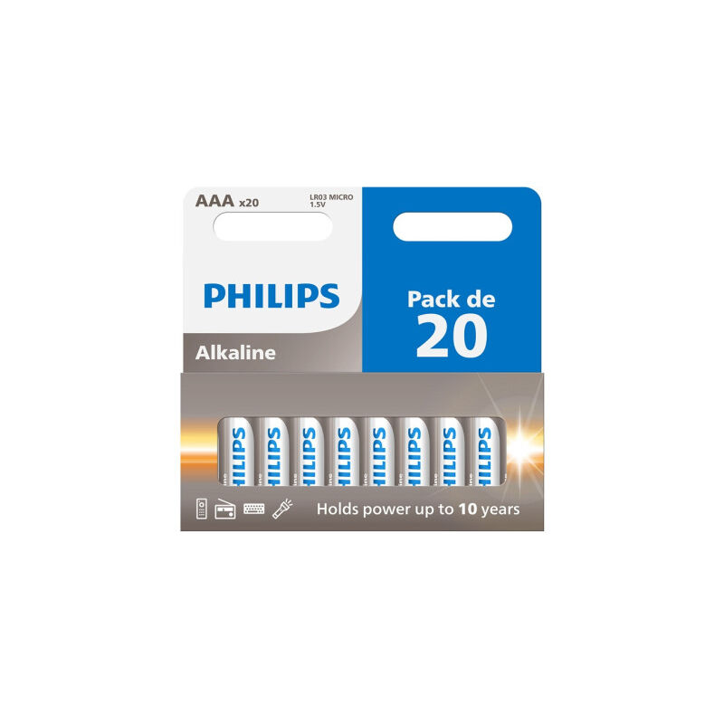 Piles Philips LOT DE 20 PILES ALCALINES AAA 1,5V (LR03)