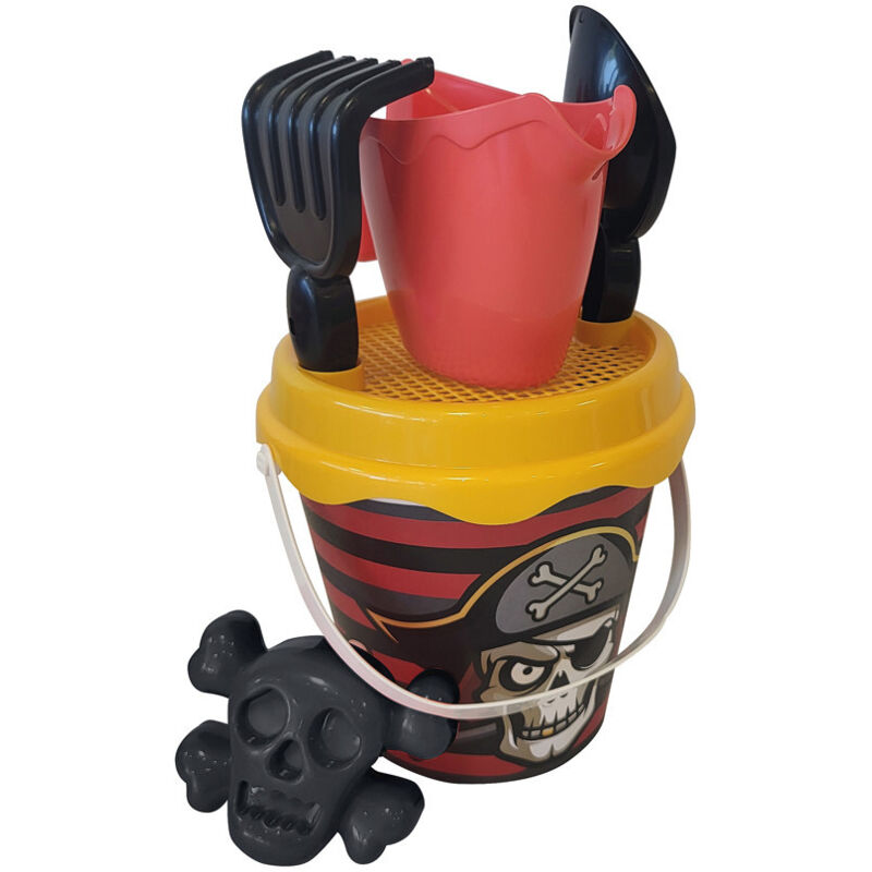 Seau à sable ECOIFFIER Pirate D17 cm avec couvercle tamis, pelle et râteau