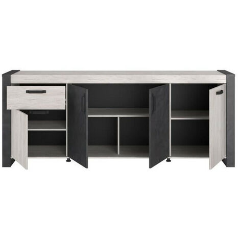 Buffet enfilade CESAR - Décor Portofino gris et Steam noir - 1 Tiroir ...