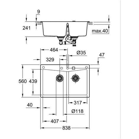 Evier de cuisine - Quartz composite - Gris granite - A encastrer par ...