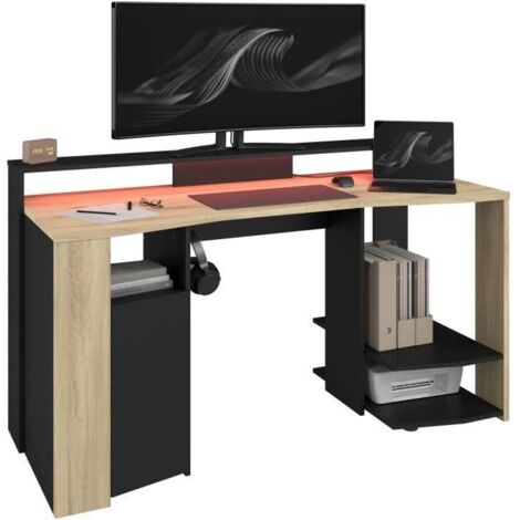 Parisot Bureau Gamer META chêne noir design moderne