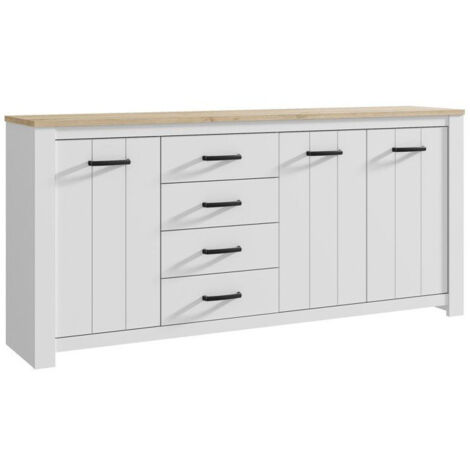 Buffet ELARA Forte 206x95,7x42,2 cm Plateau chêne Corps blanc mat 3 ...