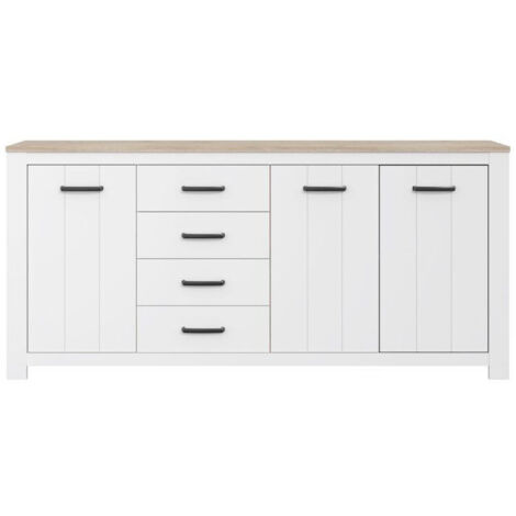 Buffet ELARA Forte 206x95,7x42,2 cm Plateau chêne Corps blanc mat 3 ...