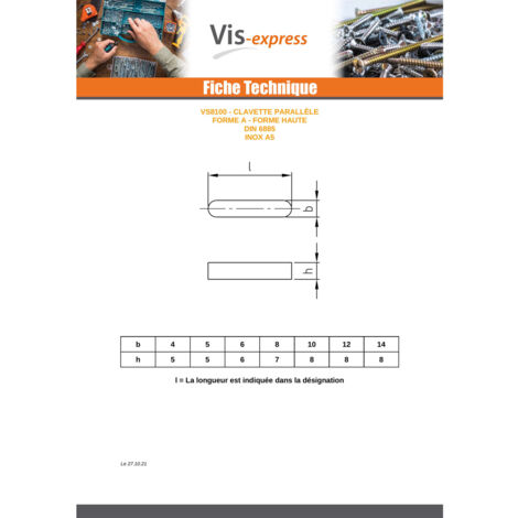 Clavette parallèle Inox A5 8X7 Longueur 50-1 pièce