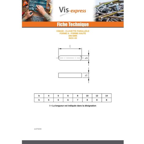 Clavette parallèle Inox A5 8X7 Longueur 16-1 piece