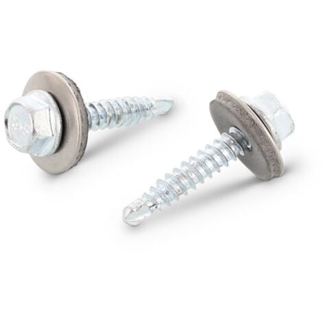 Vis autoperceuse Bimétal Tête hexagonale TH 5.5X50 Filetage total Rondelle d"étanchéite avec ...