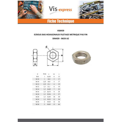 Ecrou hexagonal bas hm/contre Ecrou Inox A2 M18 Pas fin Pas de 150-25 ...