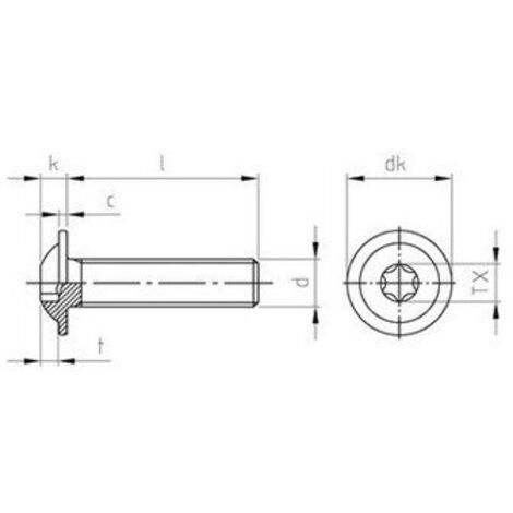 Vis Métaux Tête bombée Embase collerette TORX T20 M4X8 Filetage total Inox A2-1 pièce